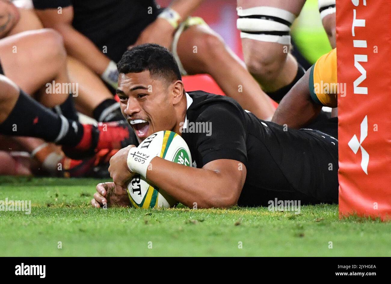 Tupou Vaa'i of the All Blacks scores a try during the Tri-Nations rugby ...