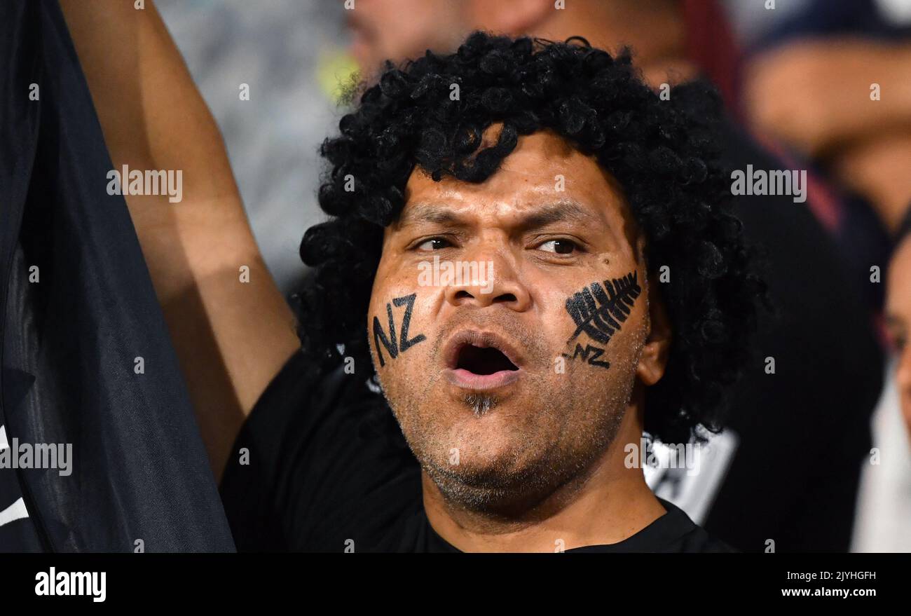 An All Blacks fan is seen during the Tri-Nations rugby union match ...