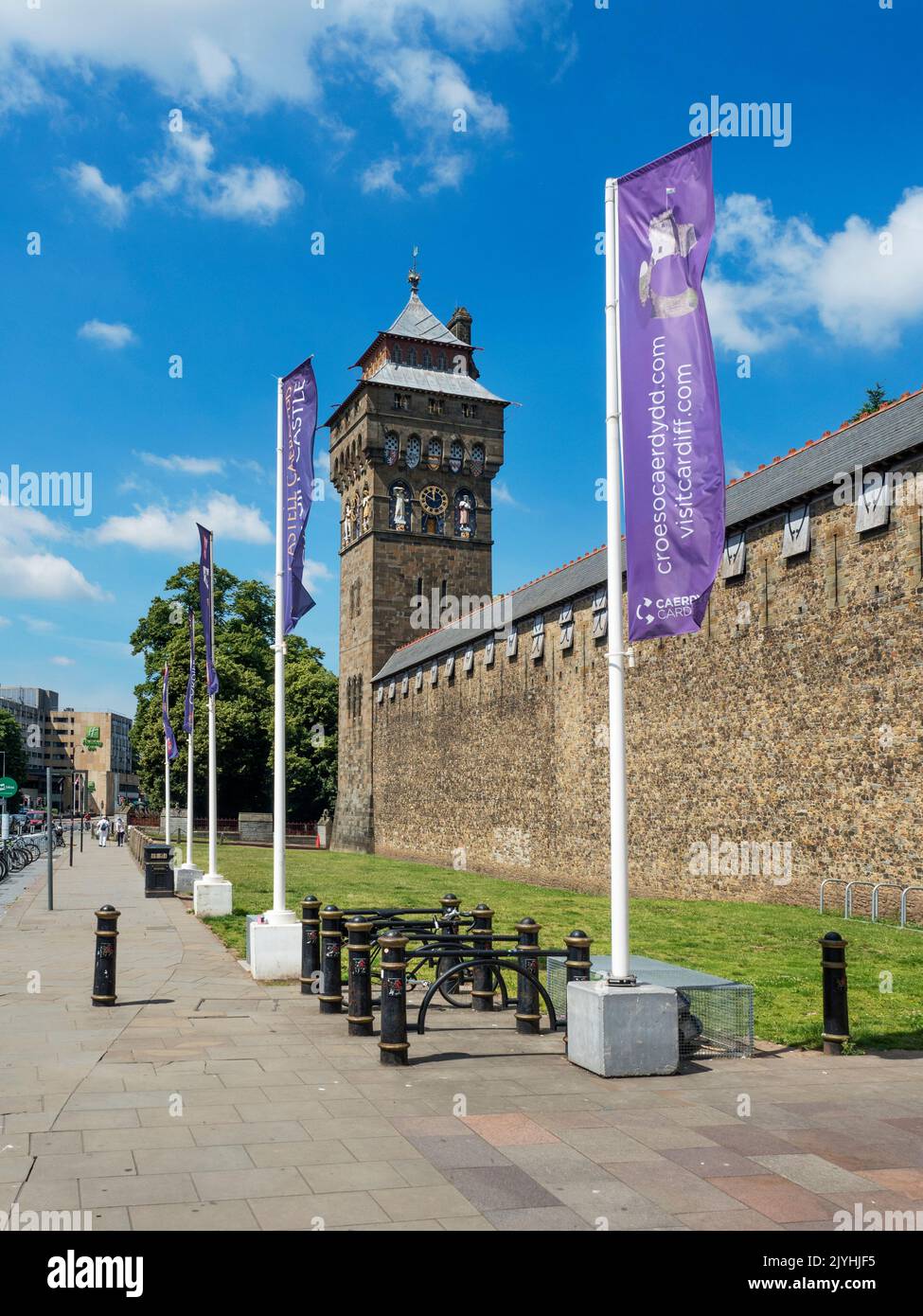 Cardiff Castle in summer from Castle Street Cardiff Wales Stock Photo ...