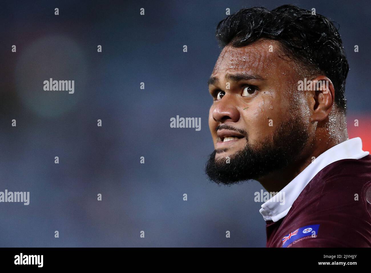 Dunamis Lui of the Maroons looks on during Game 2 of the 2020 State of ...
