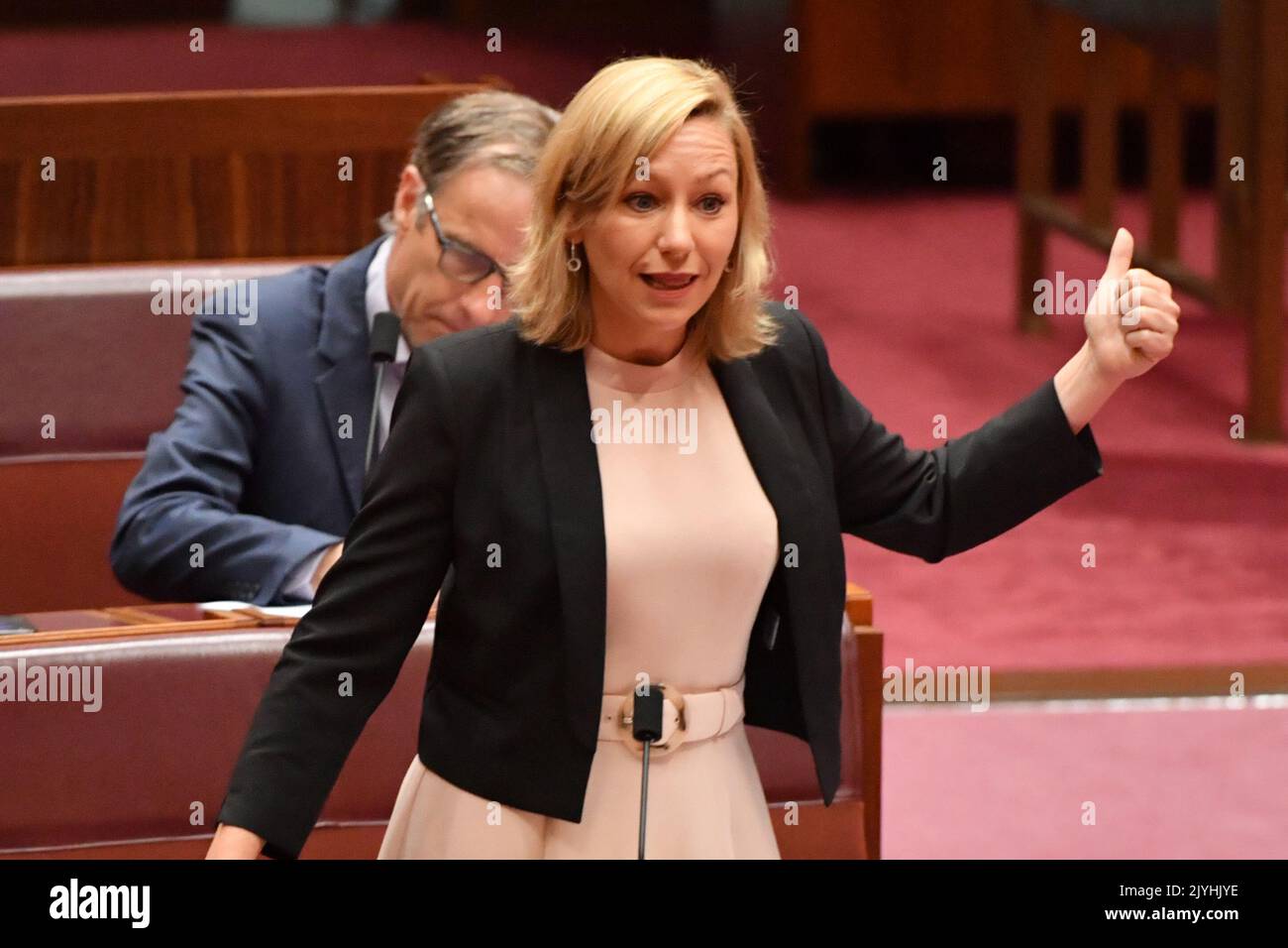Greens Senator Larissa Waters in the Senate chamber at Parliament House ...