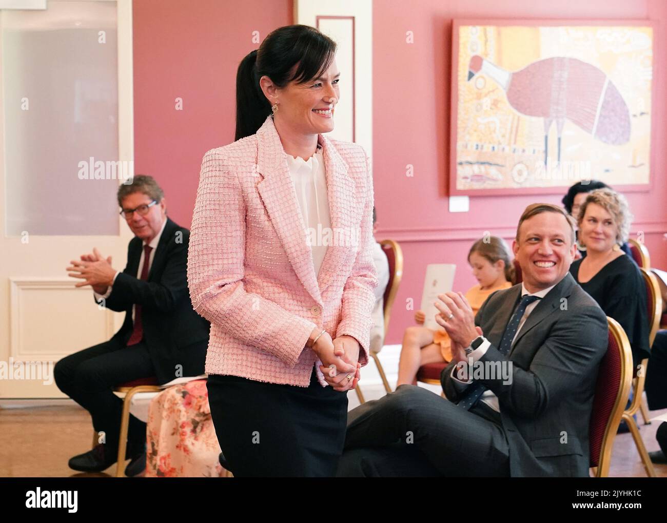 Newly appointed front-bencher Leanne Linard is applauded after being ...