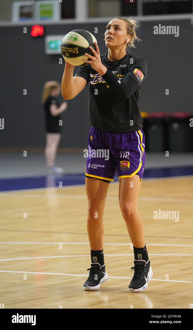 Maddie Garrick of the Melbourne Boomers warms up prior to the Round 1 ...