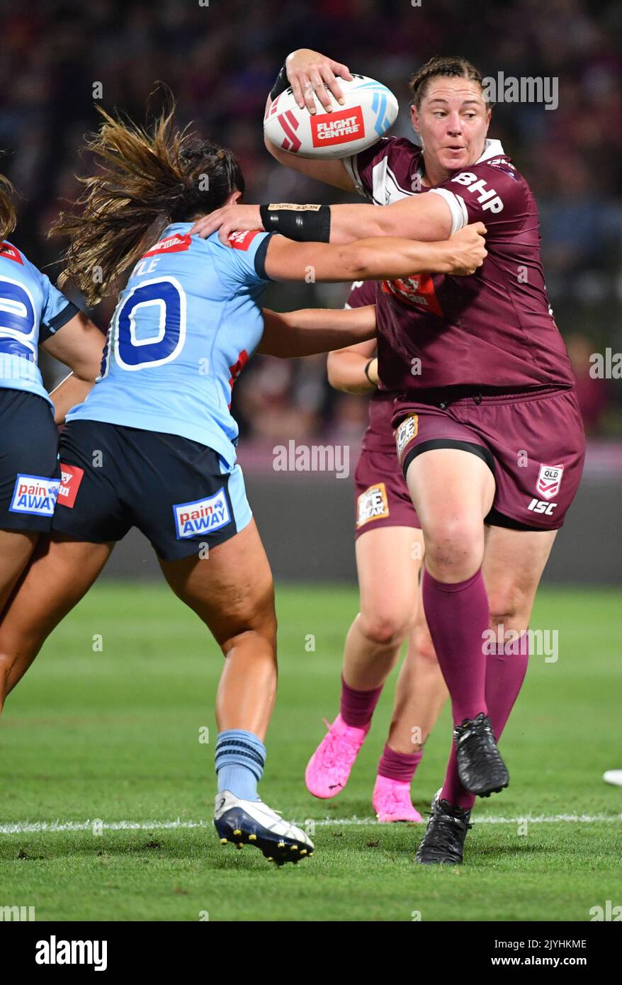 Stephanie Hancock (right) of the Maroons in action during the Women's ...