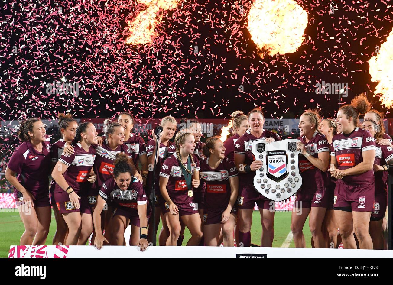 Queensland celebrates winning the Women's State of Origin Rugby League ...