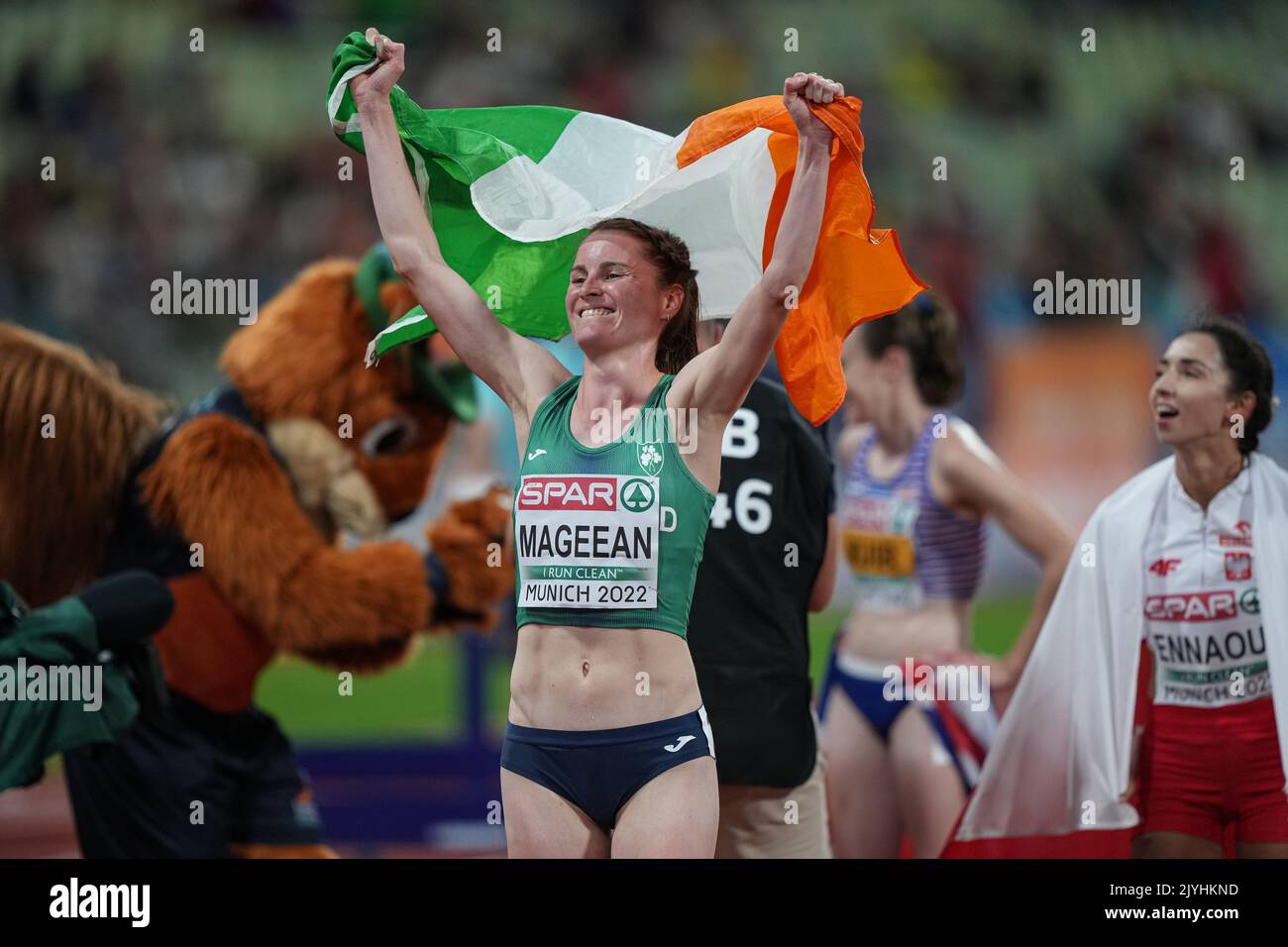 Ciara Mageean with her country's flag at the European Athletics ...