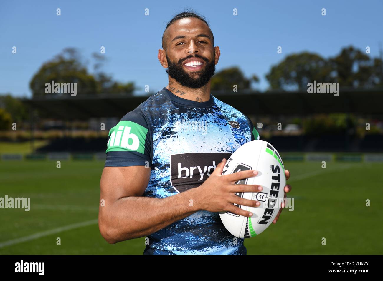 Josh Addo-Carr poses for a photograph during a NSW Blues team training ...