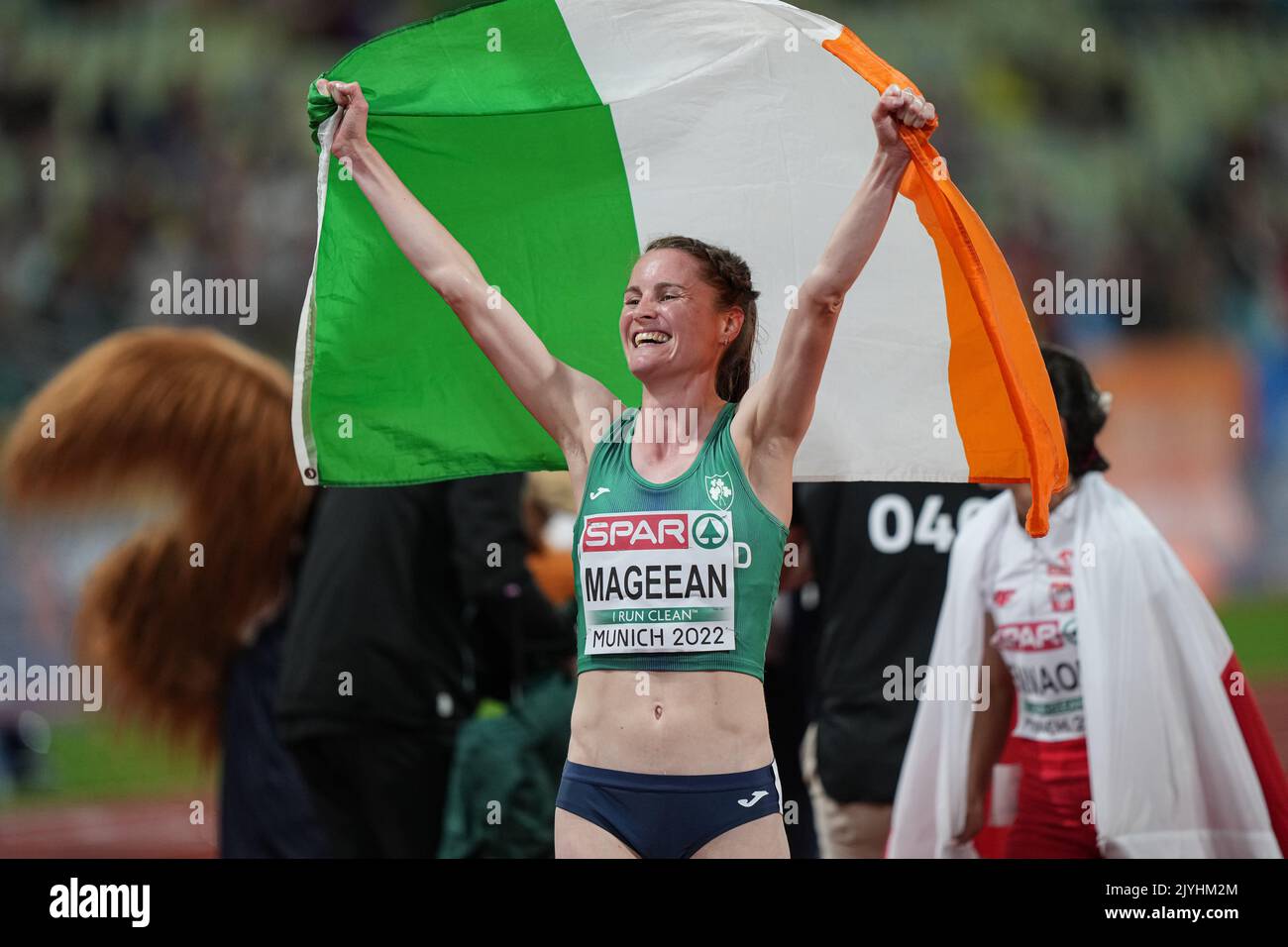 Ciara Mageean with her country's flag at the European Athletics ...