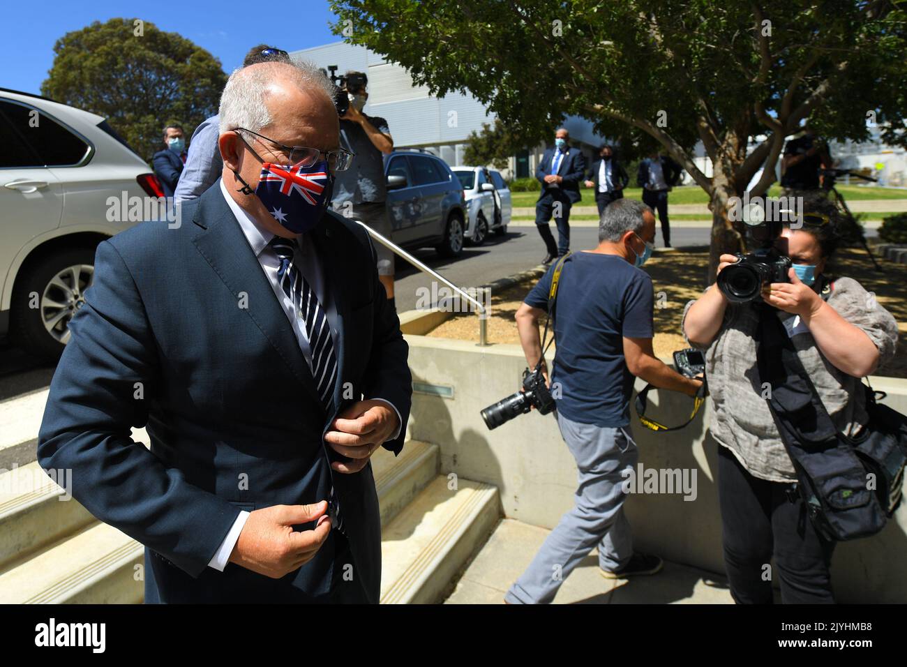 Australian Prime Minister Scott Morrison (left) arrives to a press ...