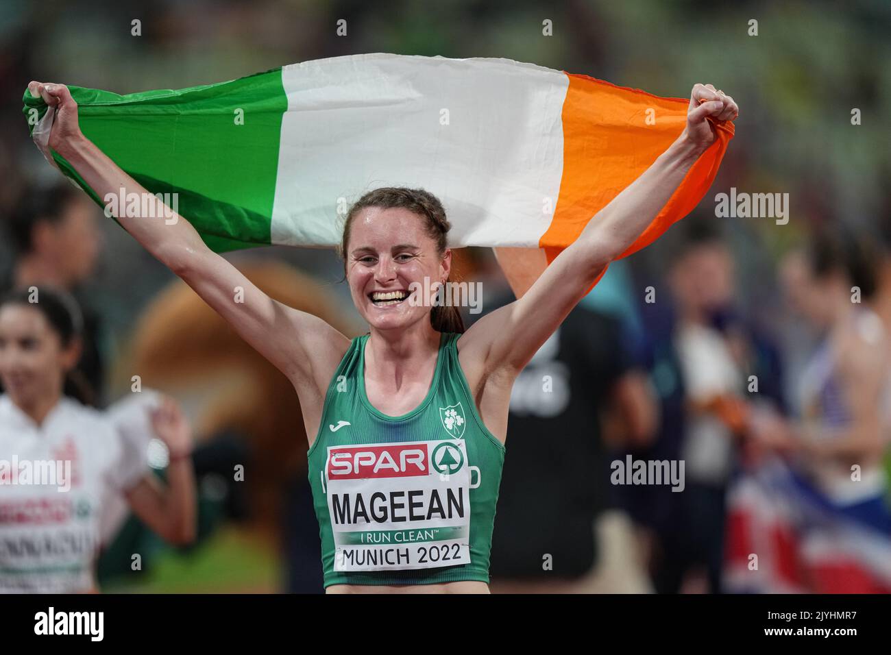 Ciara Mageean with her country's flag at the European Athletics ...
