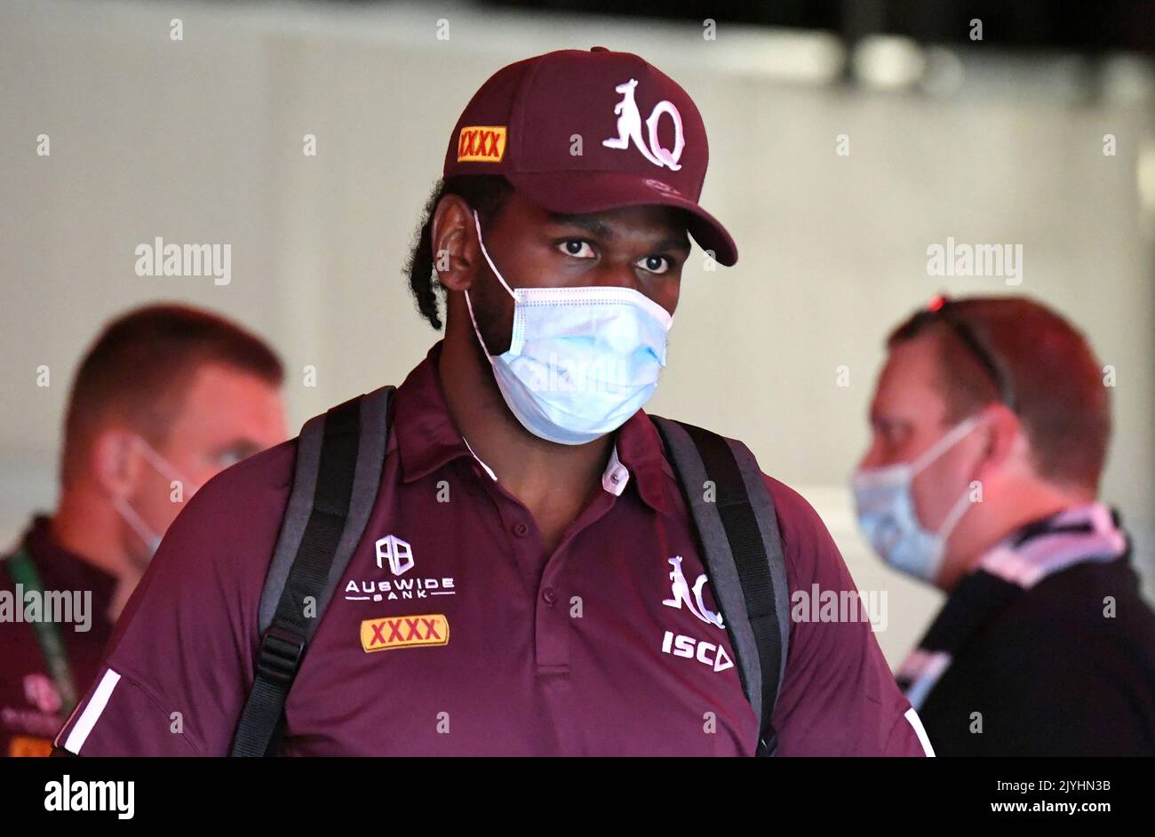 Edrick Lee of the Maroons is seen on arrival for Game 3 of the 2020 ...
