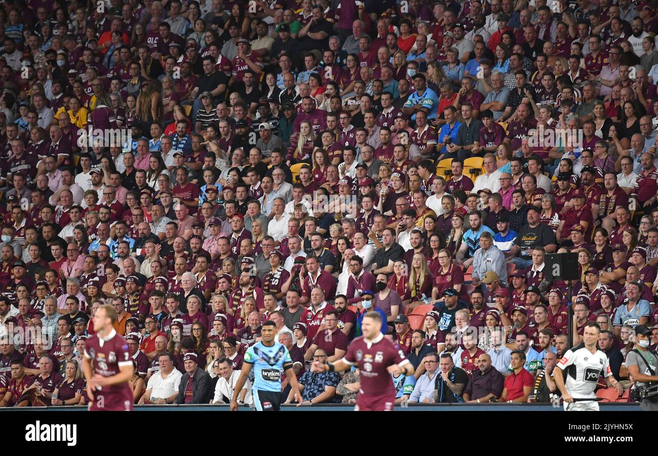 Fans are seen during Game 3 of the 2020 State of Origin series between ...