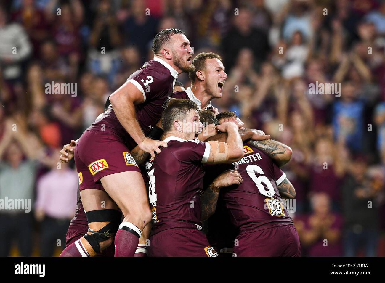 Maroons players celebrate after winning Game 3 of the 2020 State of ...