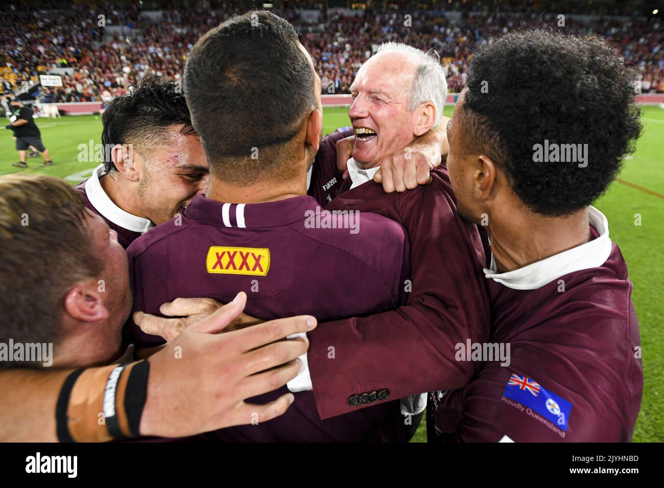 Maroons coach Wayne Bennett (left) and Harry Grant of the Maroons ...
