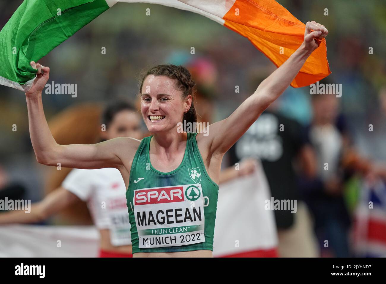 Ciara Mageean with her country's flag at the European Athletics ...