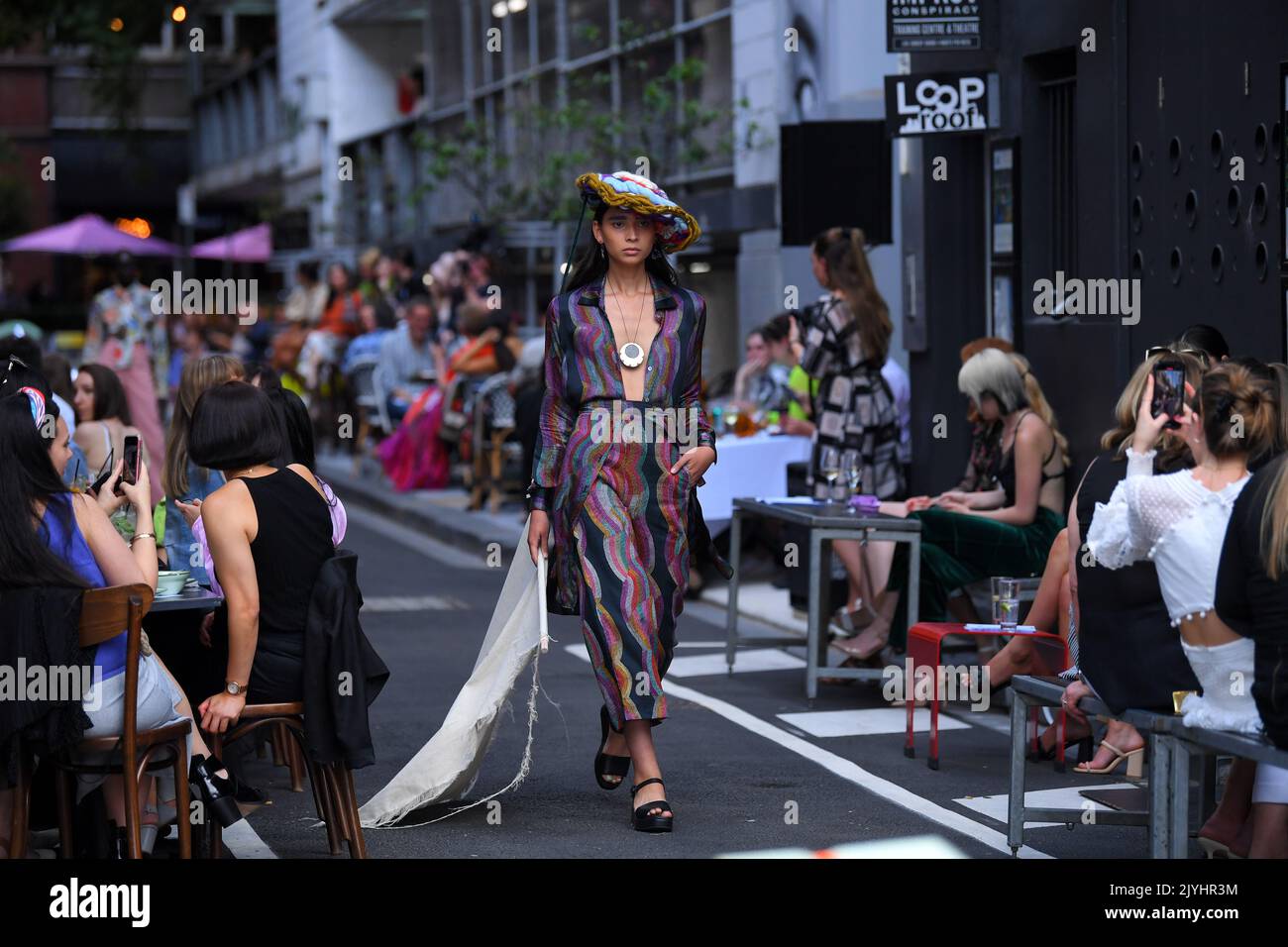 A model wearing a design by North walks the runway during the Meyers ...