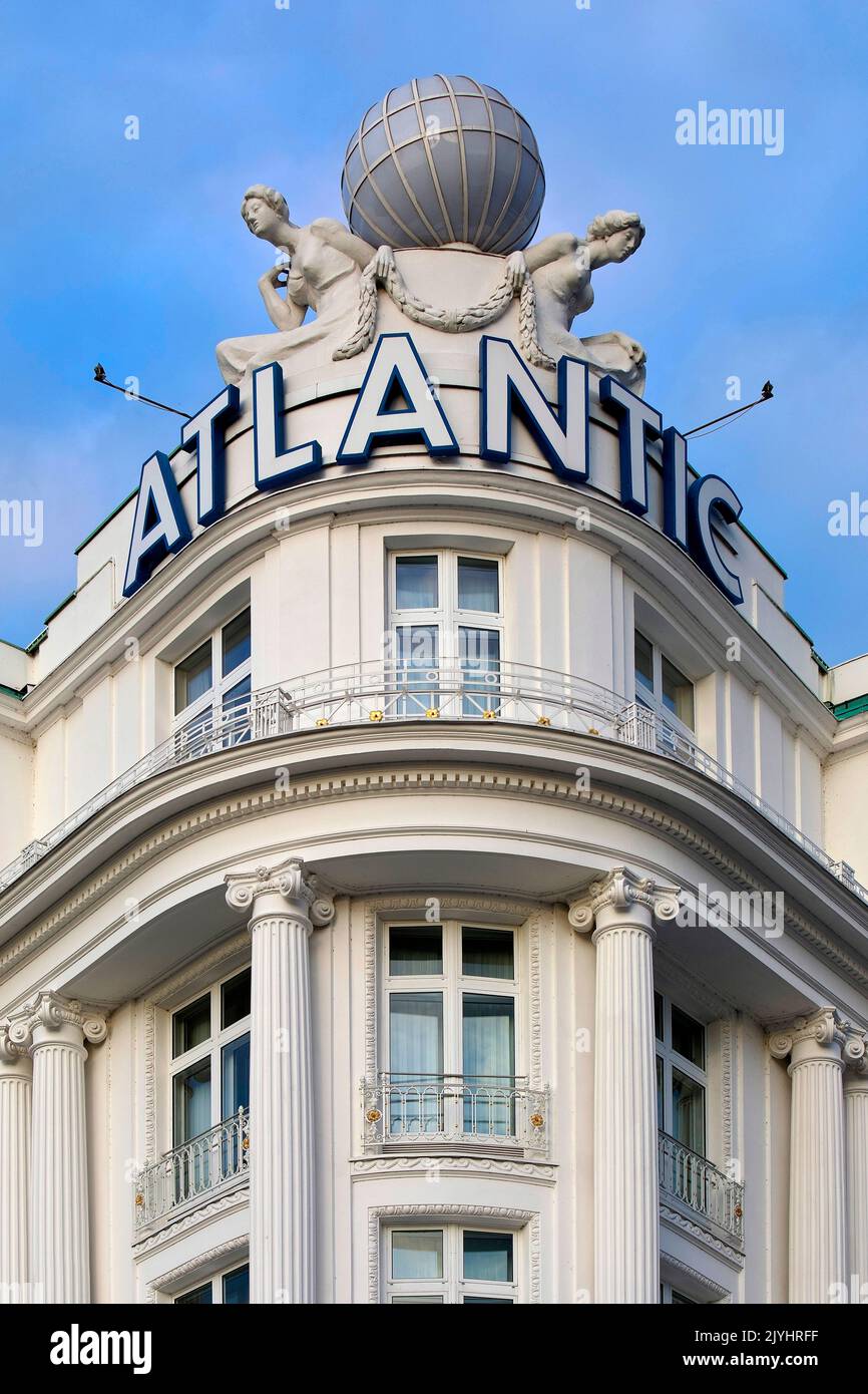 Gable of the Hotel Atlantic Kempinski with globe, five-star deluxe ...