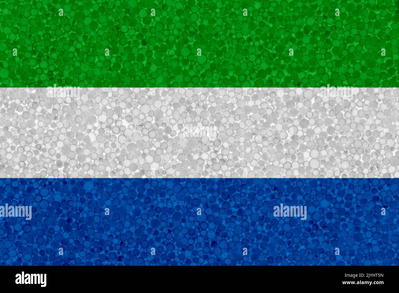 Flag of Sierra Leone on styrofoam texture. national flag painted on the ...
