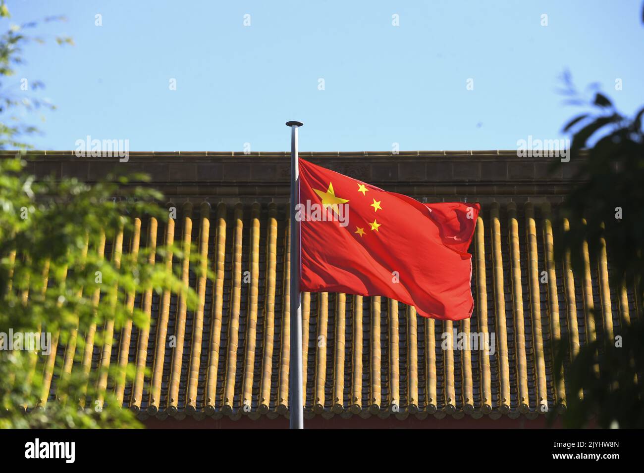 The Chinese flag is seen flying at the Chinese Embassy in in Canberra ...