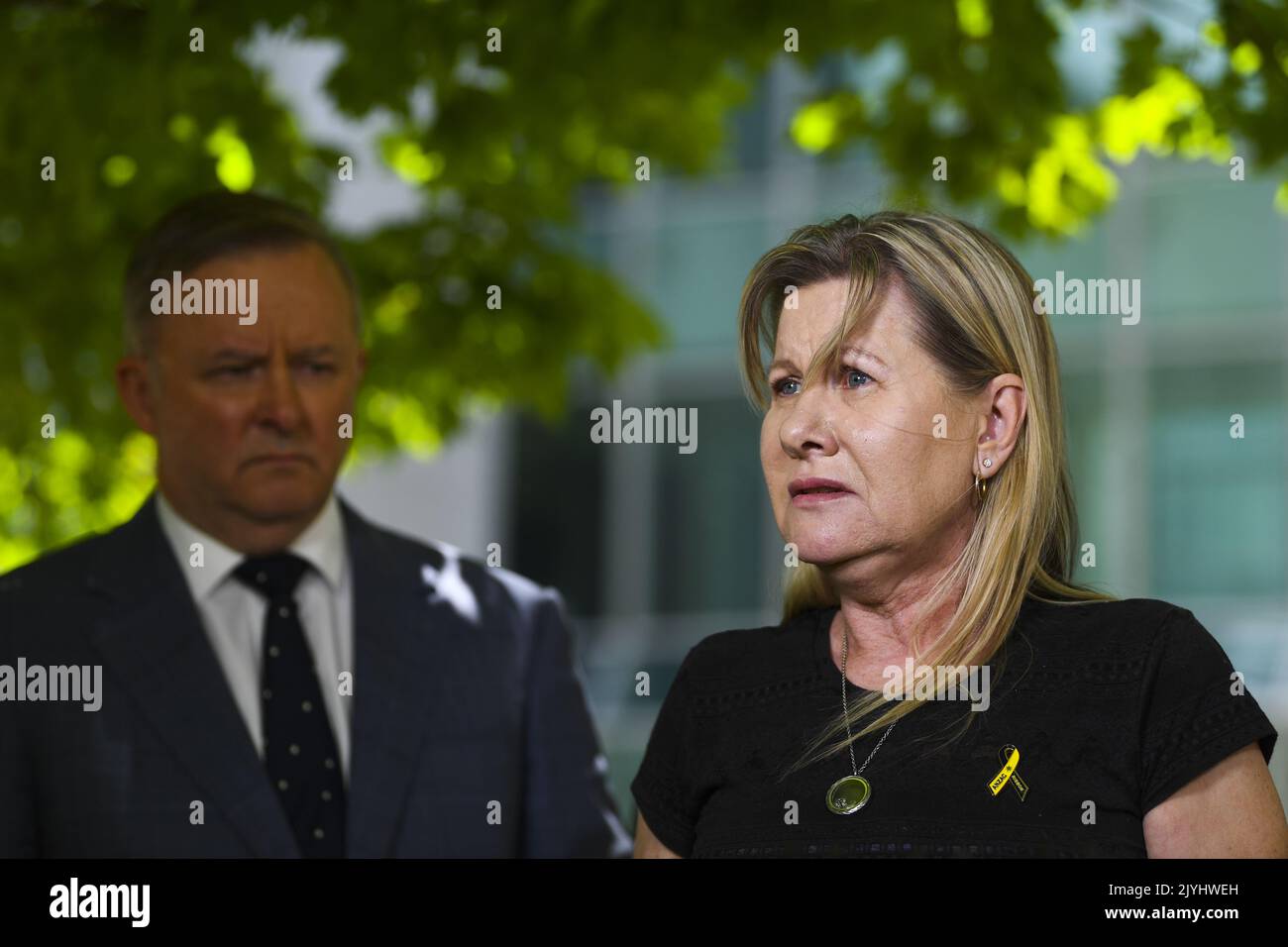 Julie-Ann Finney, mother of the late veteran Dave Finney speaks during ...