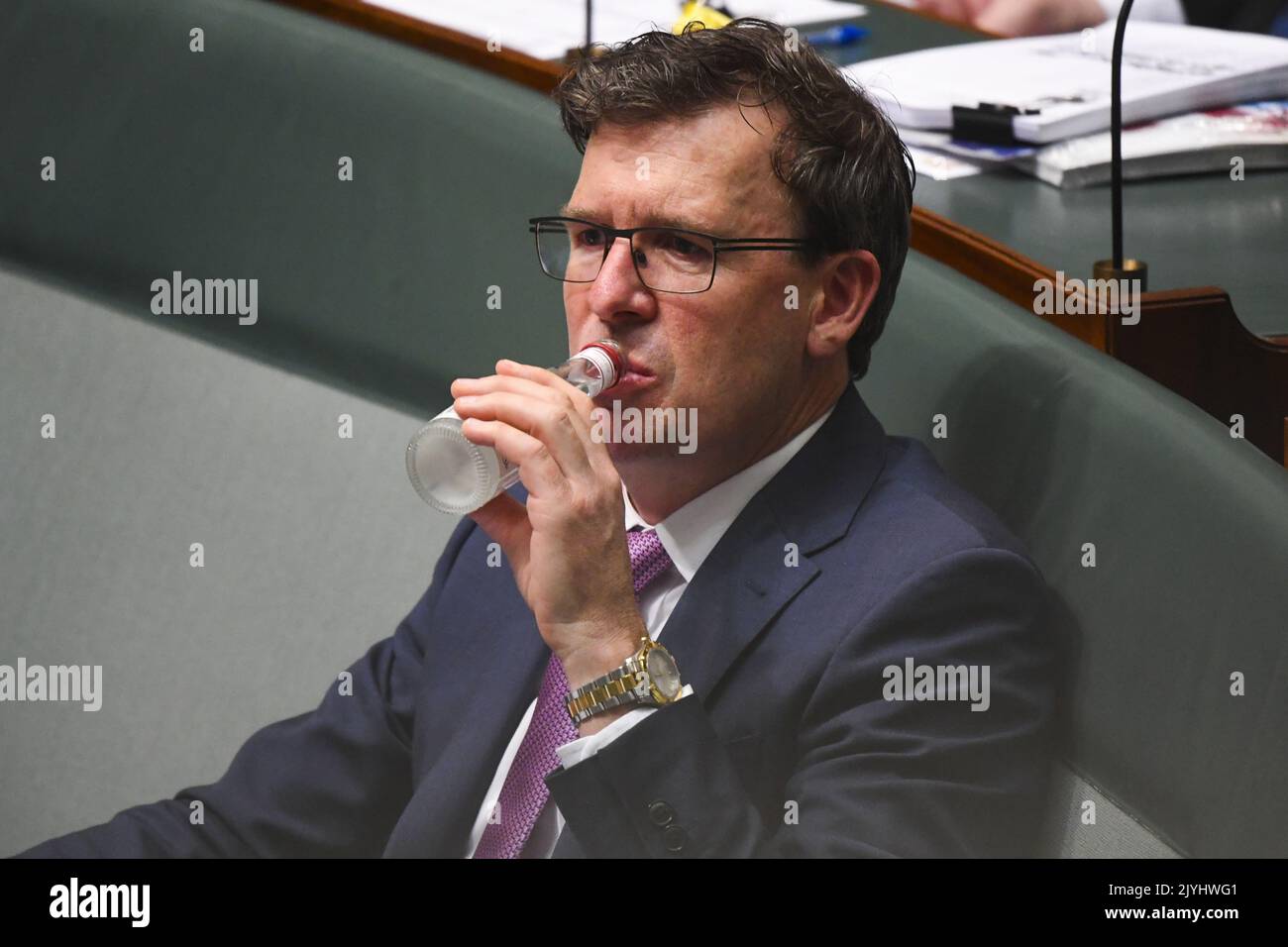 Australian Acting Immigration Minister Alan Tudge reacts during House ...