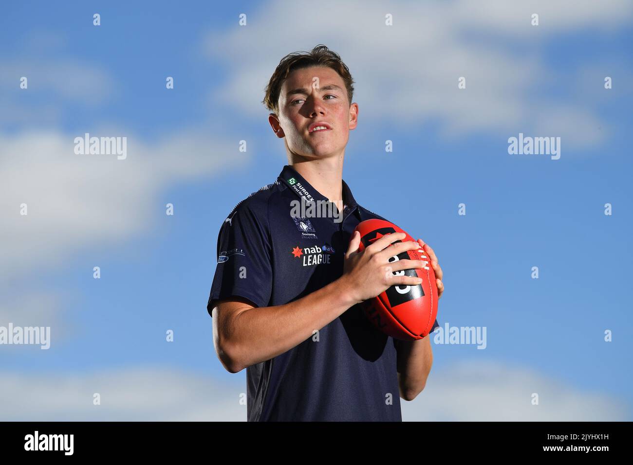 Tanner Bruhn of the Geelong Falcons poses for a photograph prior to a ...