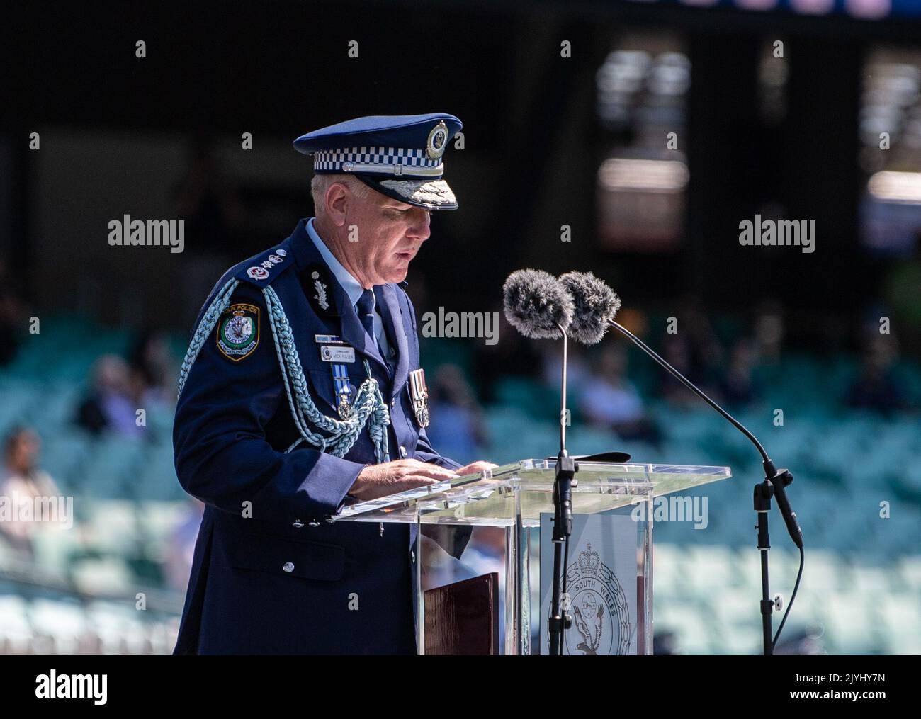 NSW Police Commissioner Mick Fuller speaking during the Classes of 2020 ...