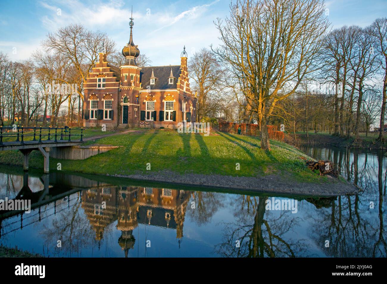 Estate in the park just before sunset, Netherlands, Frisia, Koarnjum ...