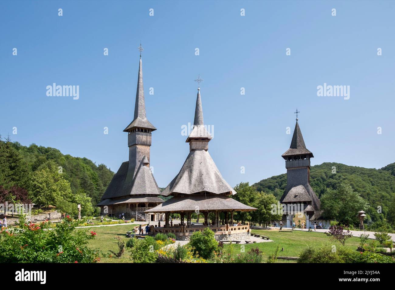 Romania, Maramures, Barsana, Wooden churches at Barsana Monastery Stock Photo - Alamy
