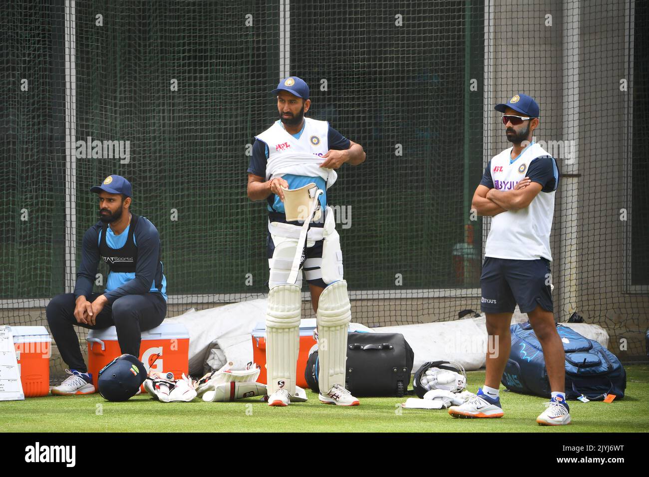 Jasprit Bumrah (centre) of India prepares to train during India's Test ...
