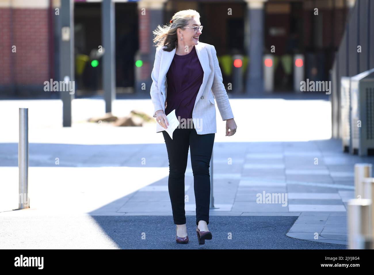 Acting Victorian Premier Jacinta Allan arrives to a press conference in ...