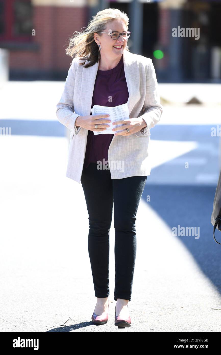 Acting Victorian Premier Jacinta Allan arrives to a press conference in ...
