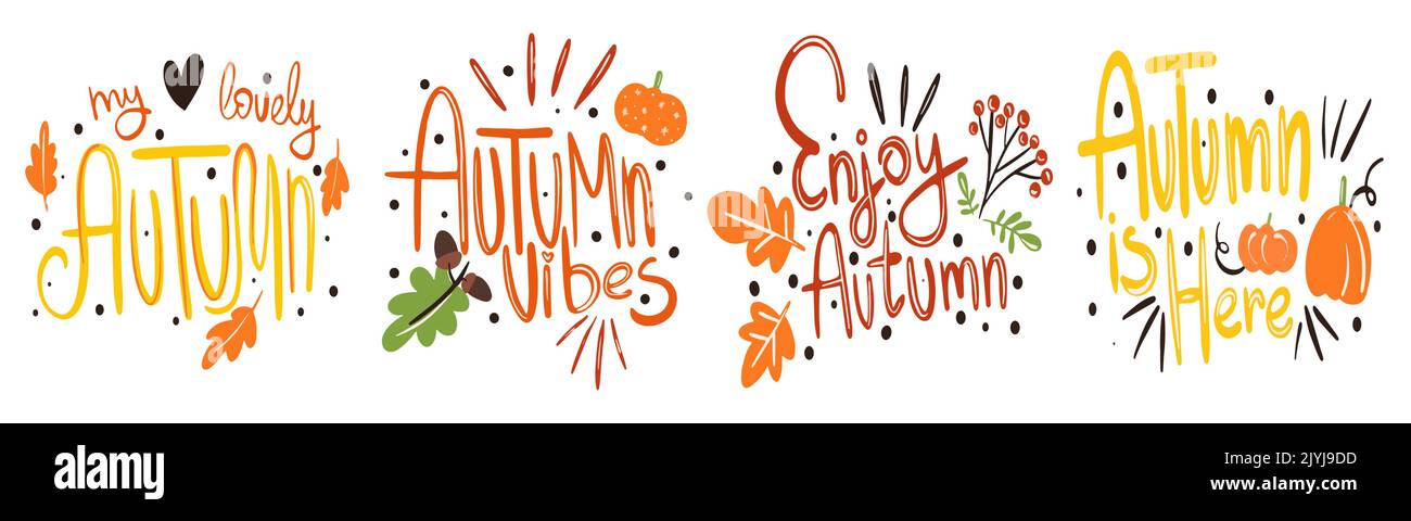 Hello Autumn vector hand drawn lettering design. Fall Welcome banner ...
