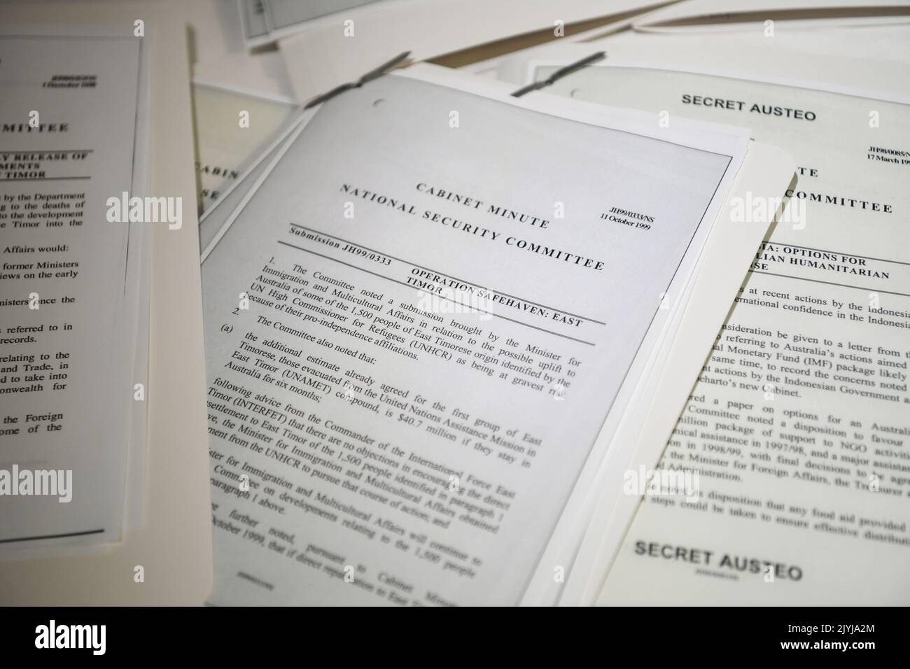Copies of cabinet papers are seen during the release of the 1998-99 ...