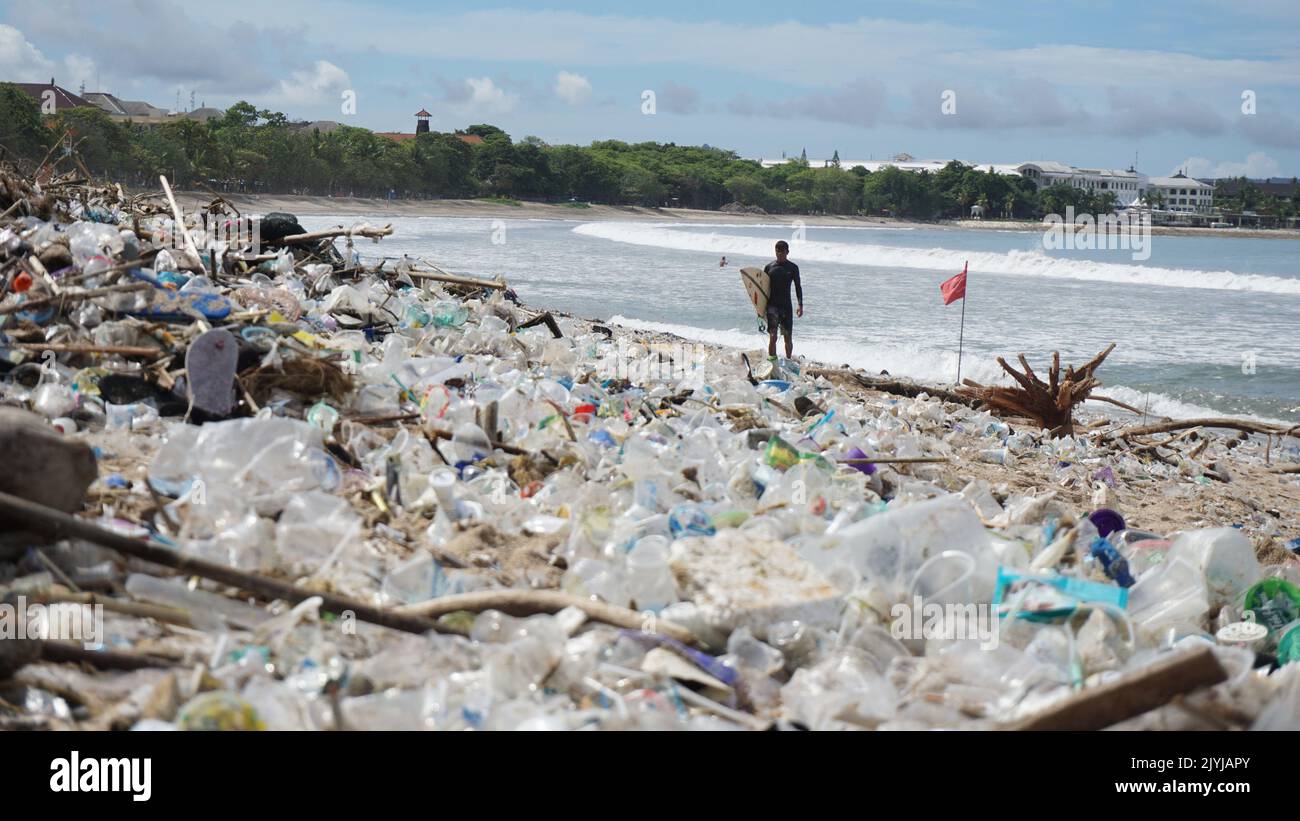 Washed up trash are seen at Kuta Beach in Bali on the weekend. Bali's ...