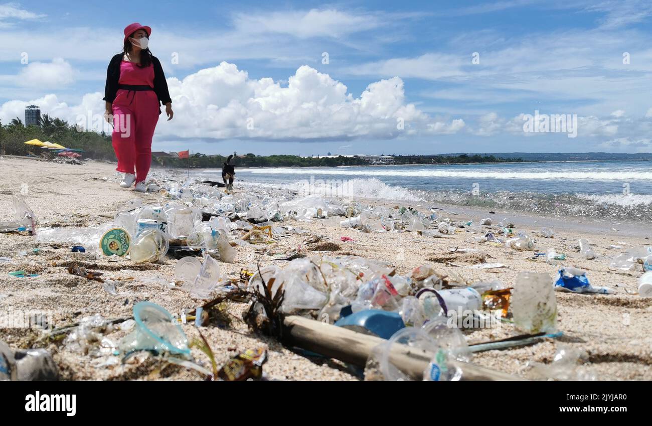 Washed up trash are seen at Kuta Beach in Bali on the weekend. Bali's ...