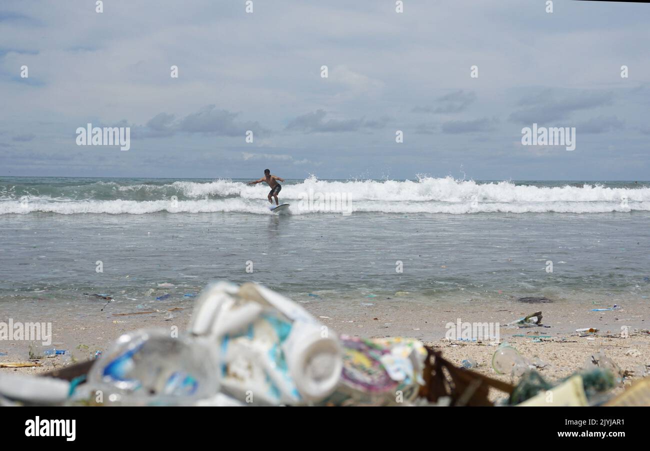 Washed up trash are seen at Kuta Beach in Bali on the weekend. Bali's ...