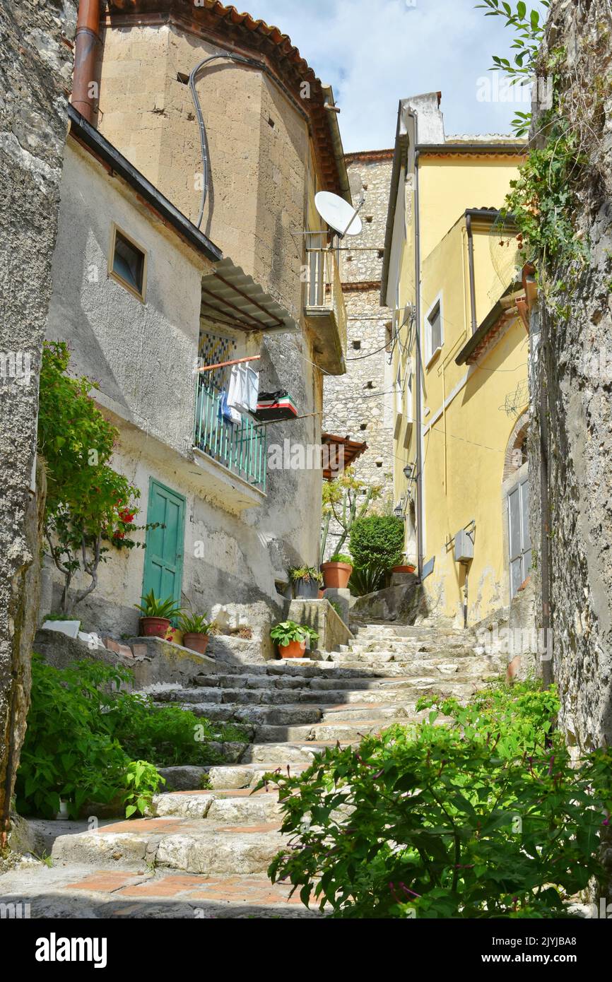 A street among the old buildings of Vairano Paterona, a medieval ...