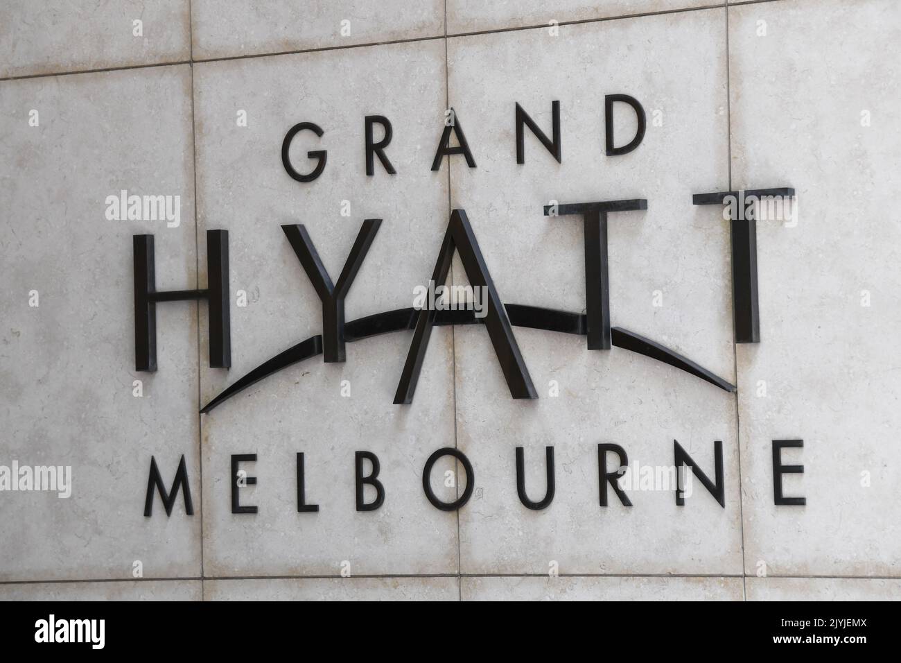 General view of signage for the Grand Hyatt Melbourne in Melbourne ...