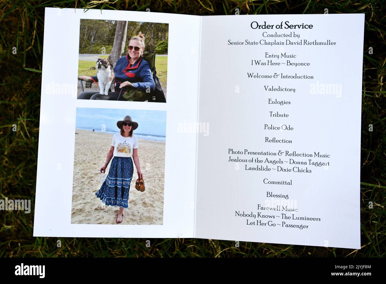 An order of service booklet is seen during a police funeral for Senior ...