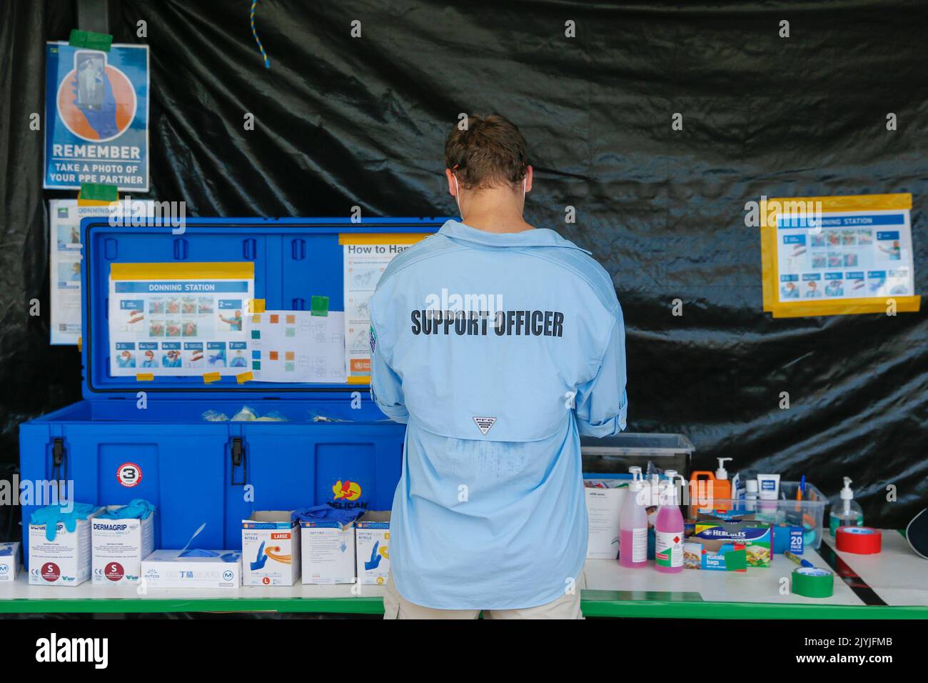 A PPE donning station at the NCCTRCA/AUSMAT sections of the at the ...