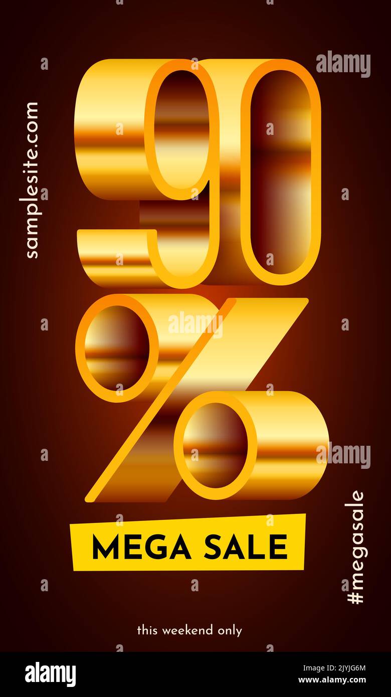 90 percent Off. Discount creative composition. Mega Sale or 90 percent ...