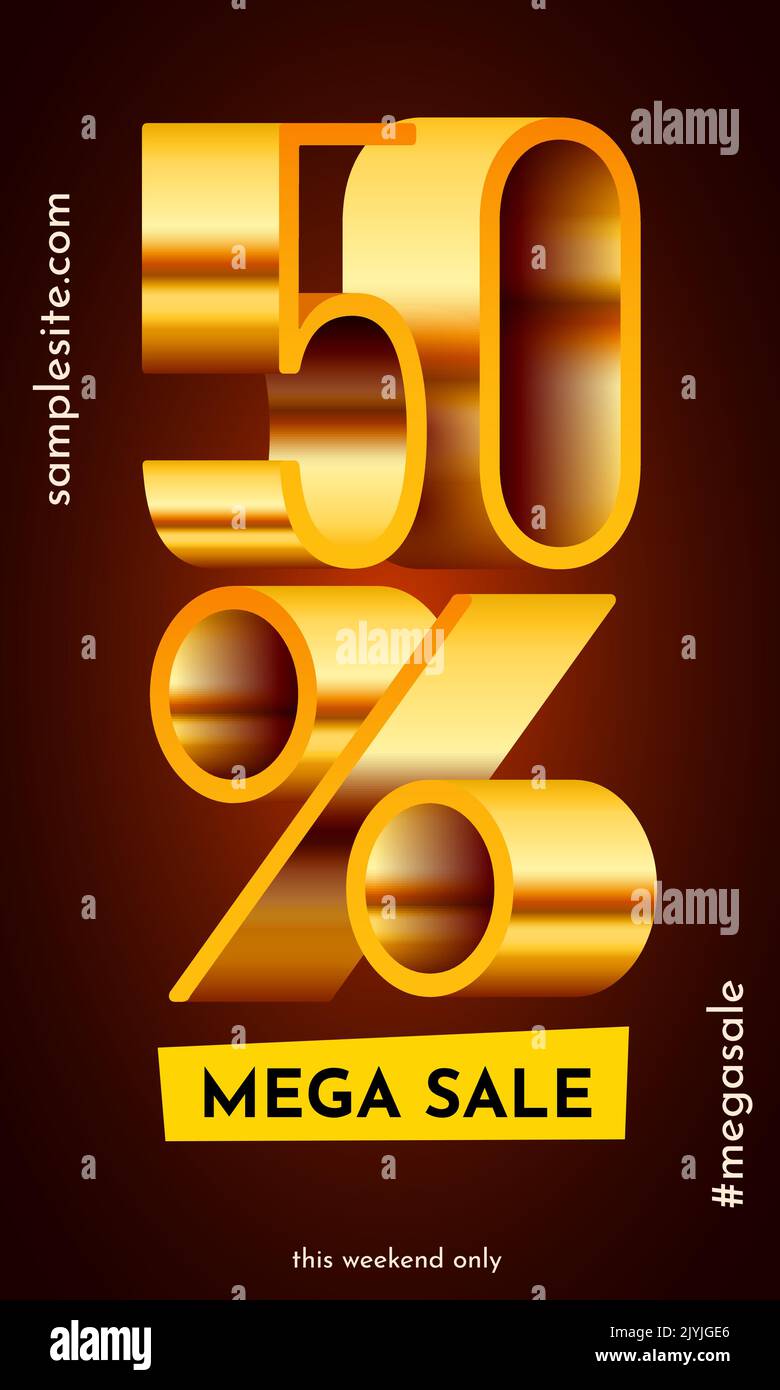 50 percent Off. Discount creative composition. Mega Sale or 50 percent ...