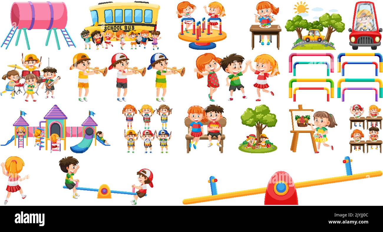 Set of children doing different activities illustration Stock Vector ...