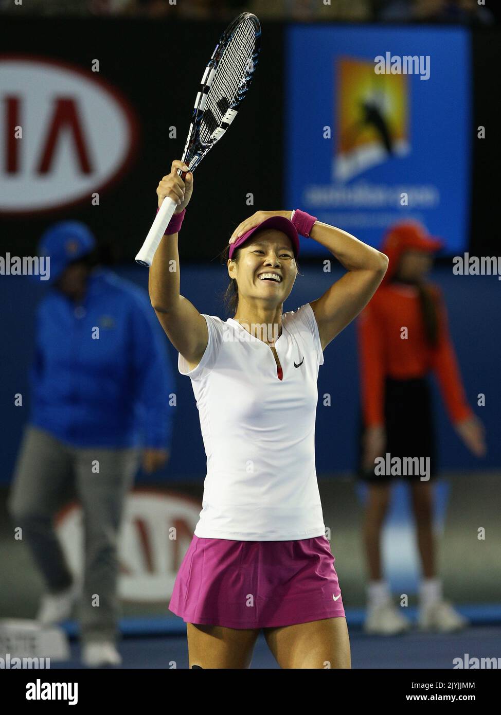 Li Na of China celebrates after winning her match against Dominika ...