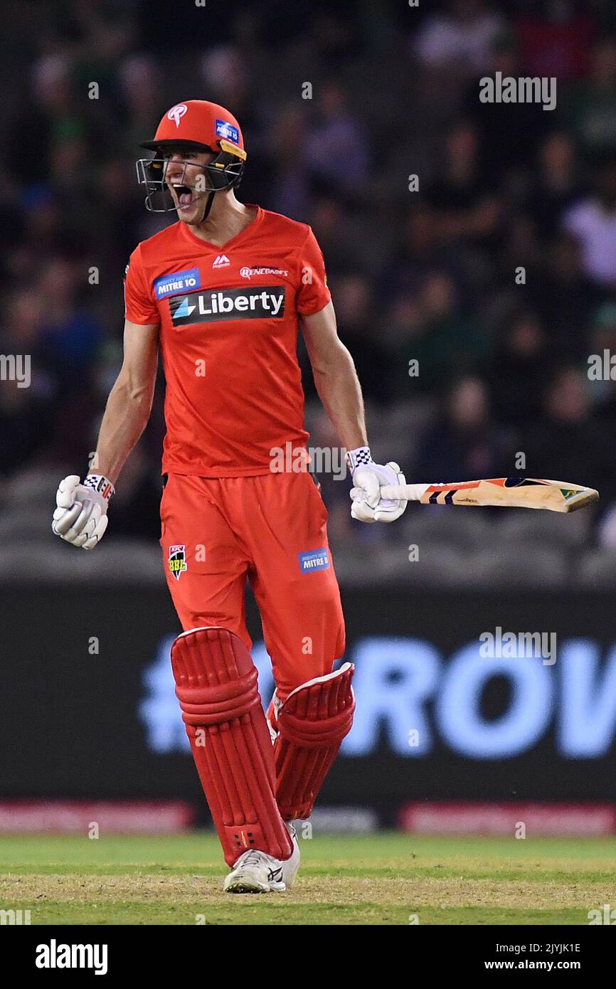 Beau Webster of the Renegades reacts after defeating the Melbourne ...