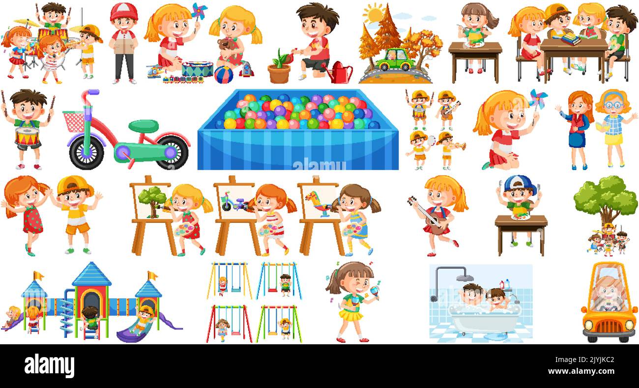 Set of children doing different activities illustration Stock Vector ...