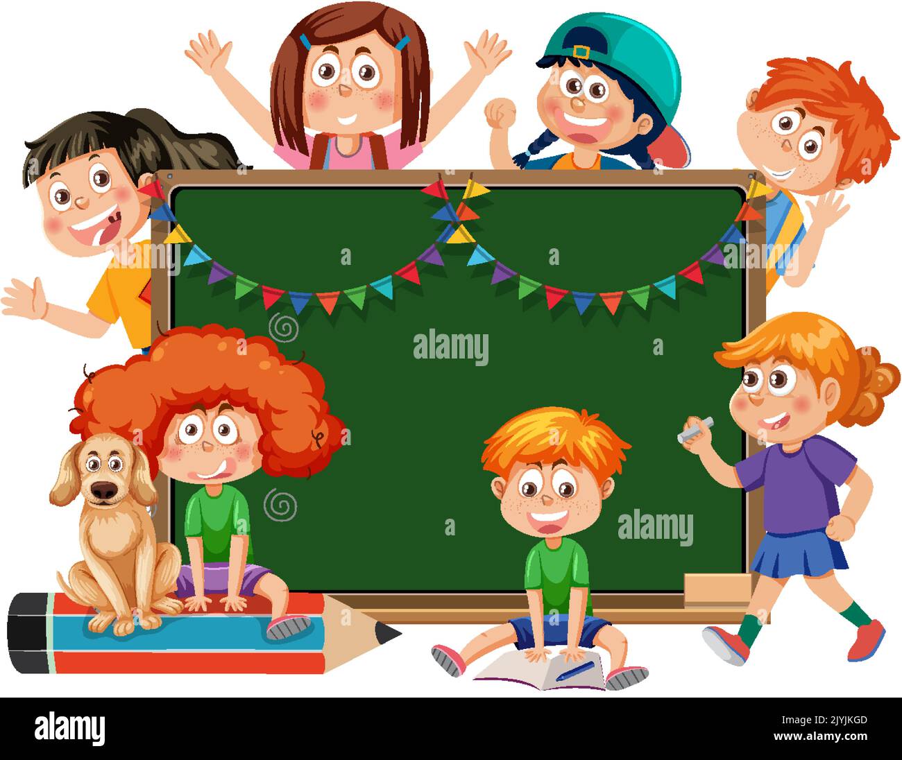 Chalkboard with school kids template illustration Stock Vector Image ...
