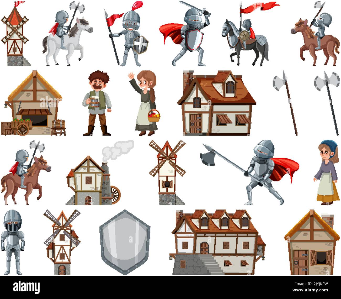 Medieval cartoon characters and objects illustration Stock Vector Image ...