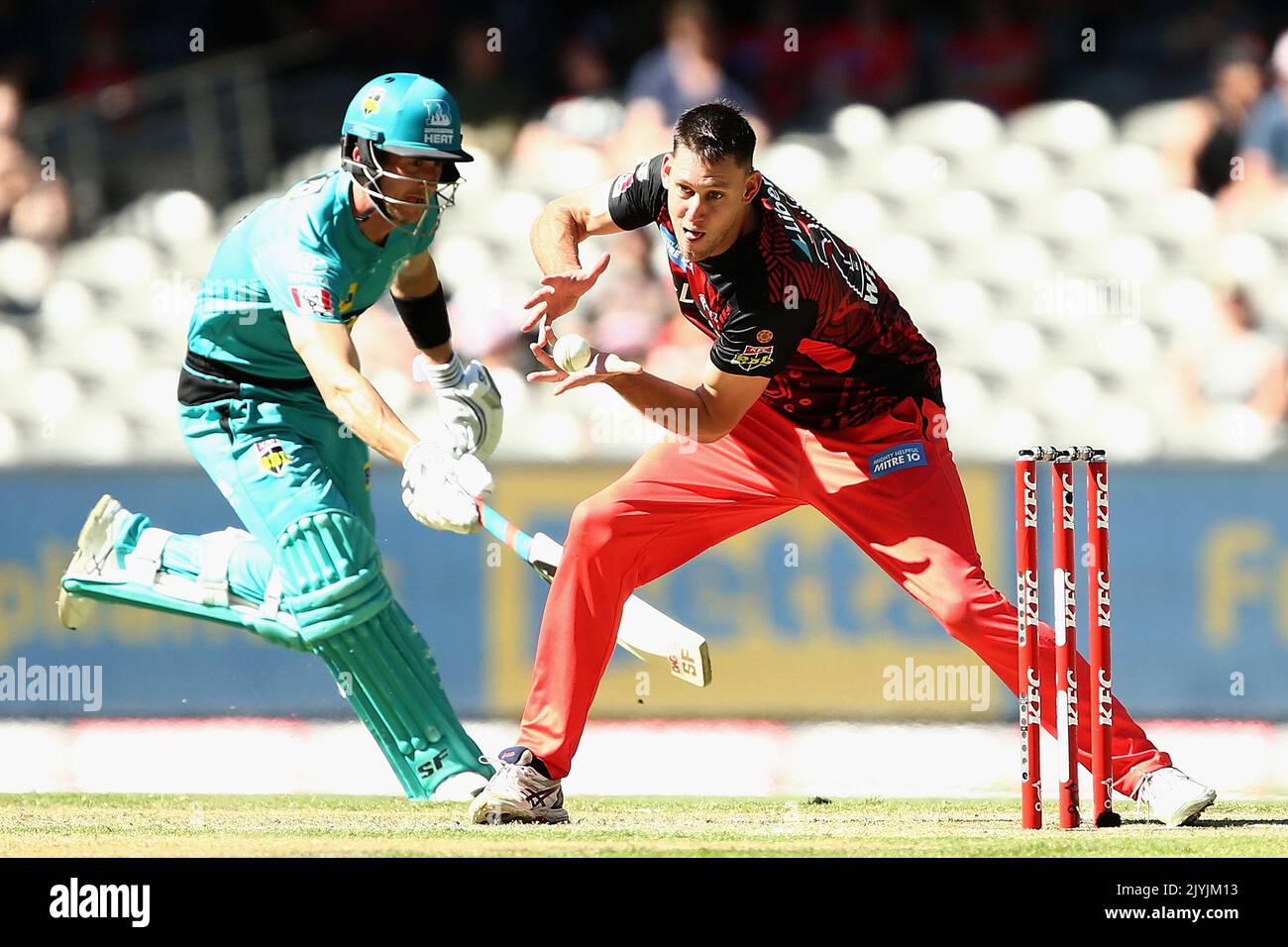 Beau Webster of Renegades attempts a runout during the Big Bash League ...